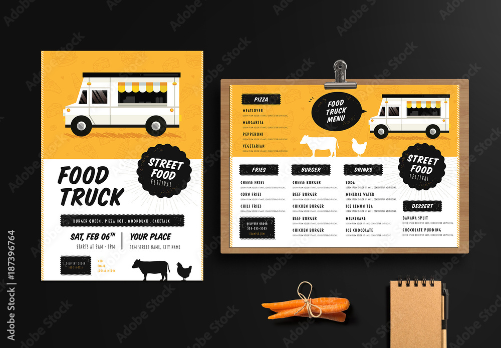 Food Truck Festival Menu and Poster Layout Stock Template | Adobe Stock