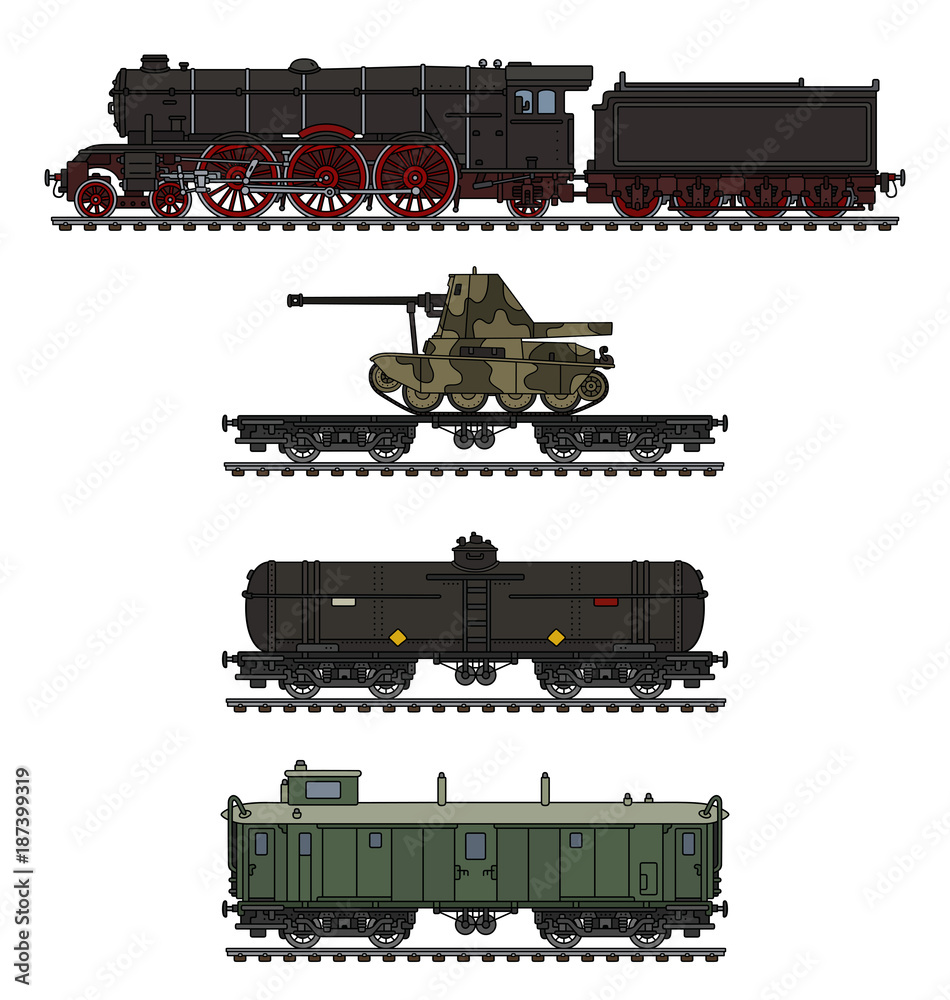 The vintage military steam train Stock Vector | Adobe Stock