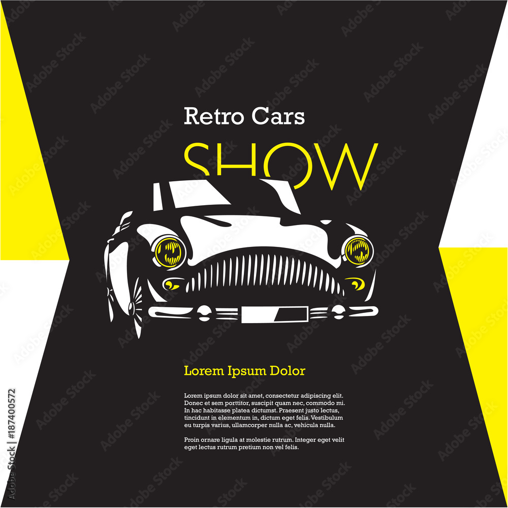 retro car isolated vector on black background, vintage car, car show ...