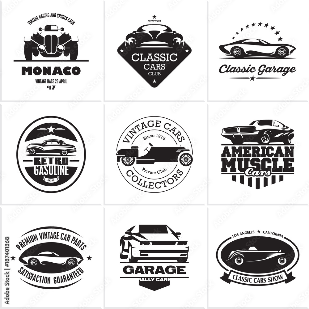 car logos, retro style vevtor labels, badges and icons set Stock Vector ...