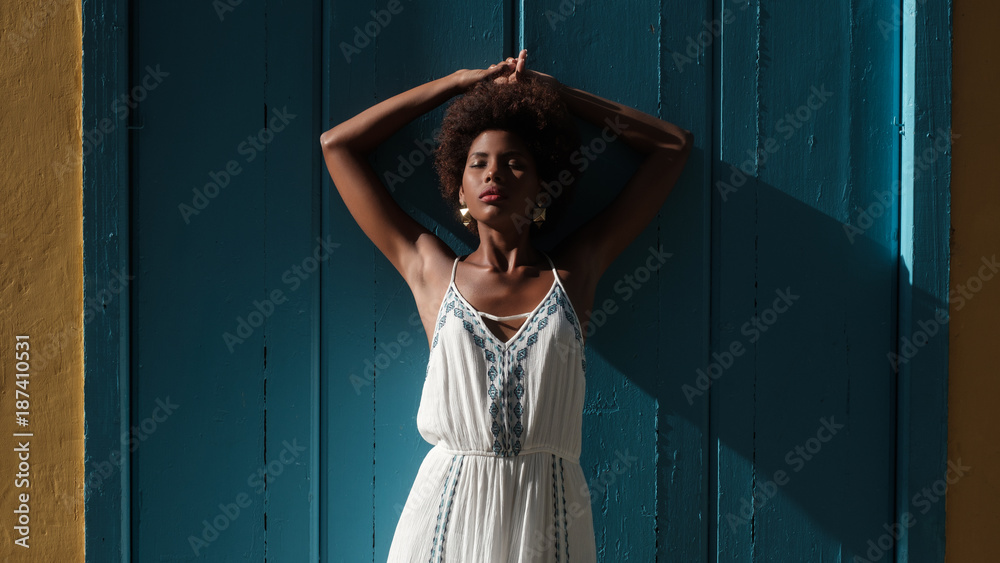 Beautiful African Model Wearing White Dress Stock Photo | Adobe Stock