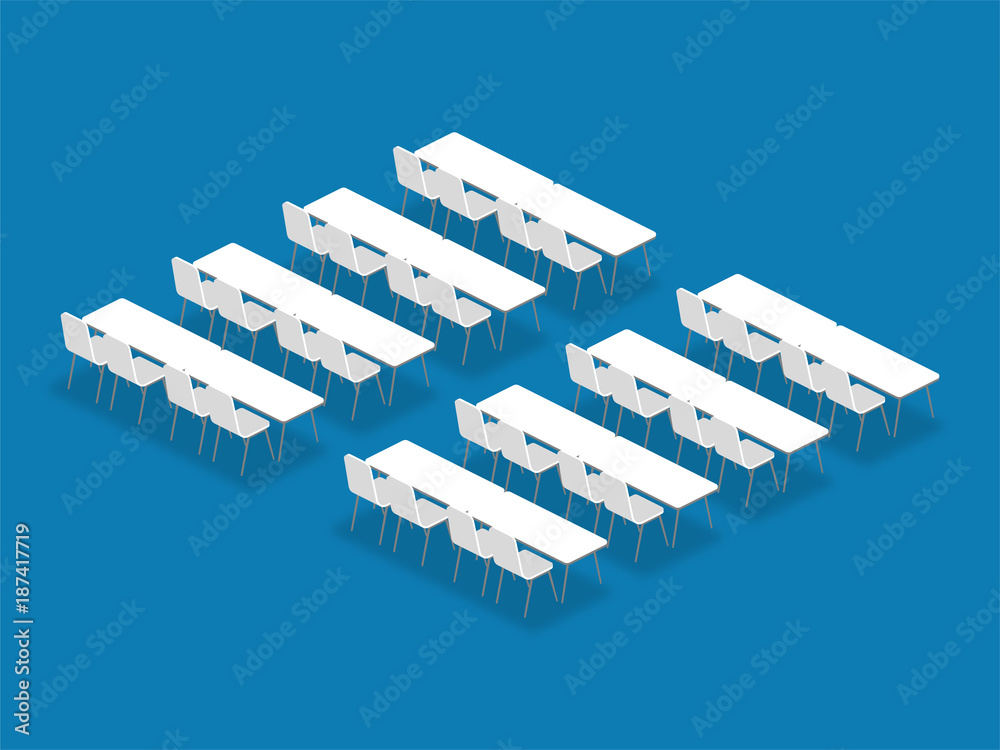 Meeting room setup layout configuration Classroom isometric style ...