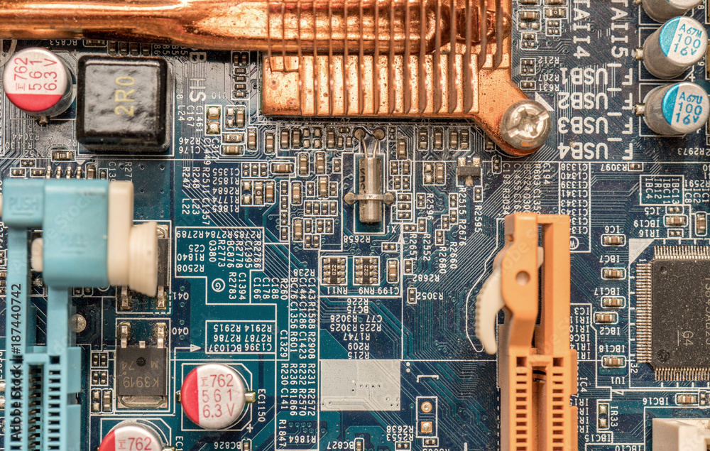 Computer Motherboard background with power connector socket Circuit ...