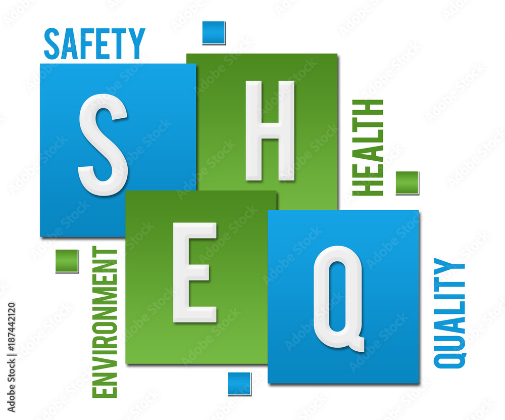 SHEQ - Safety Health Environment Quality Green Blue Squares Text Stock Illustration | Adobe Stock