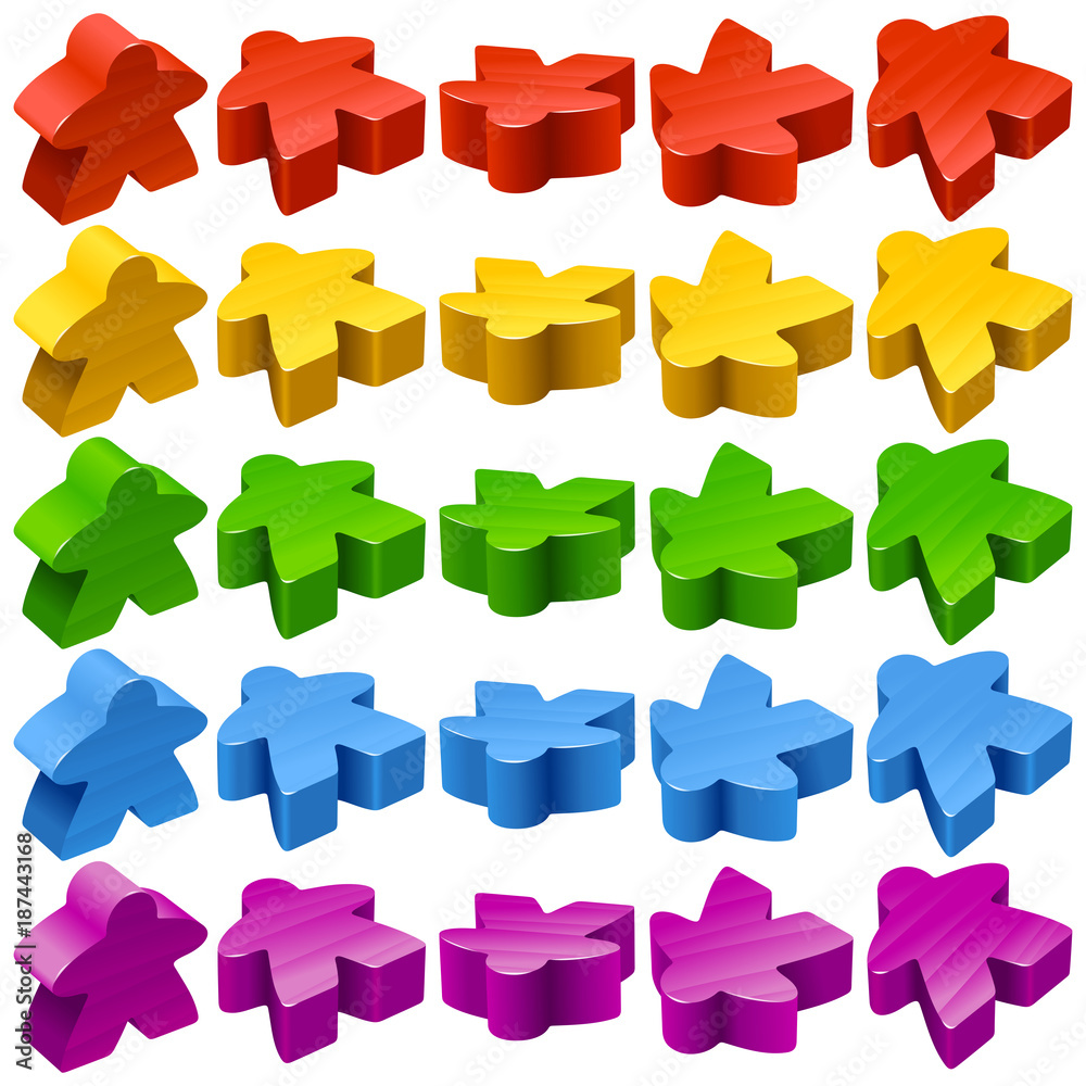 Vector set of standard wooden meeples for board games. Multicolor game ...