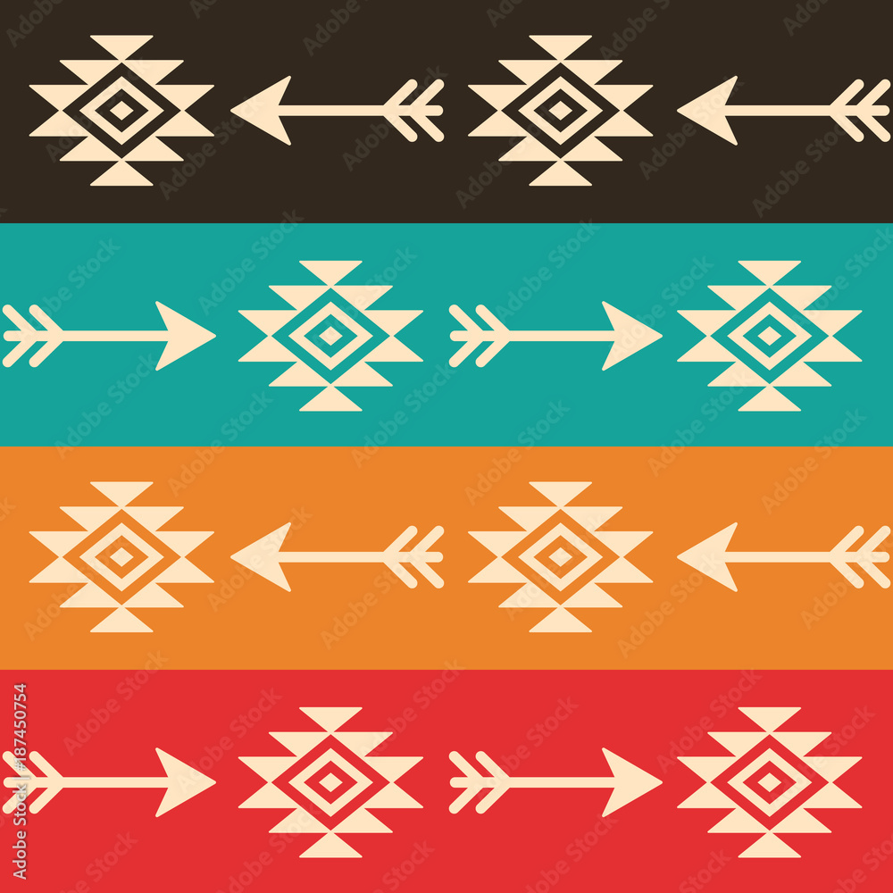 Aztec seamless vector pattern with arrows, retro Indian navajo fabric ...