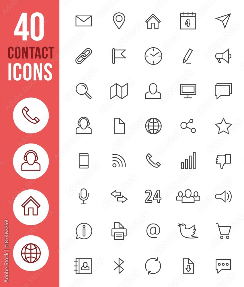 Social media vector thin line icons and contact symbols Stock Vector ...