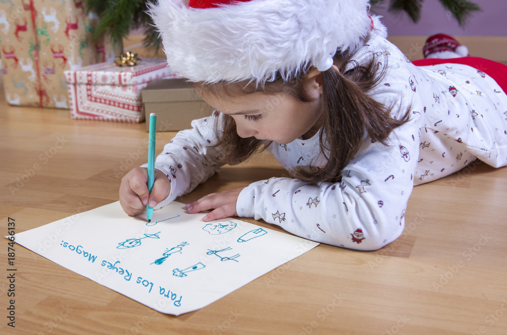 Little girl preparing The Three Wise Men Letter Stock Photo | Adobe Stock