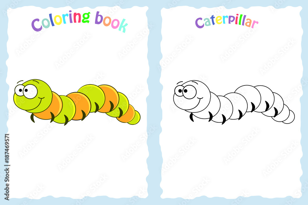 Coloring book page for preschool children with colorful caterpillar and ...