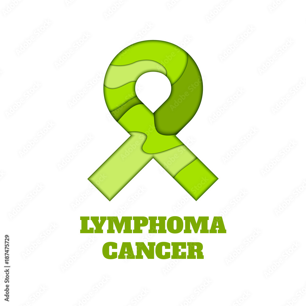 Lymphoma awareness poster. Lime green ribbon made in 3D paper cut and ...