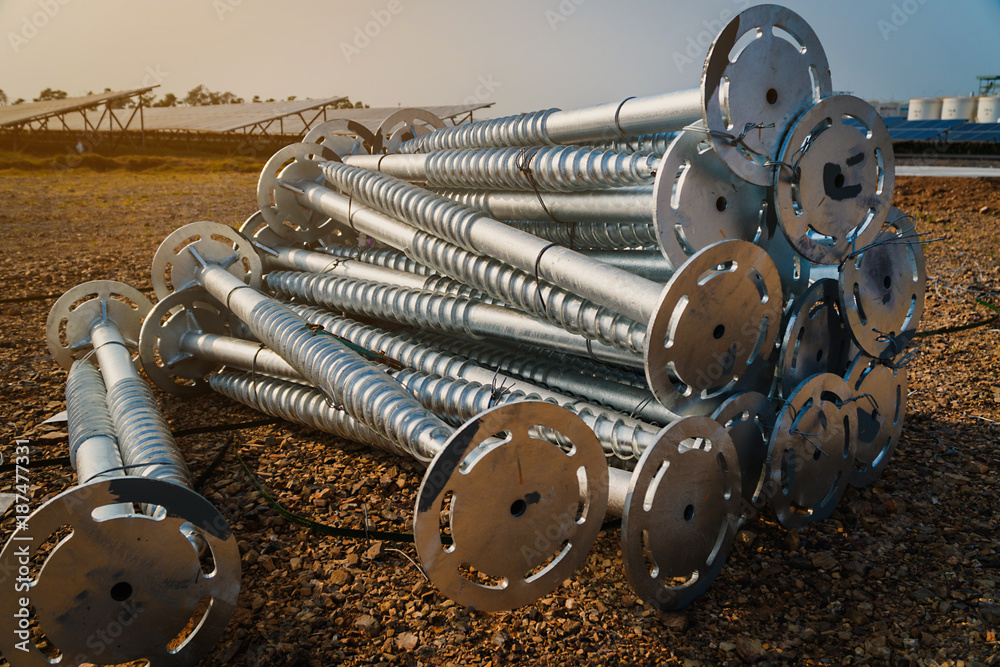 ground screw for mounting structure in stock to installation at solar ...