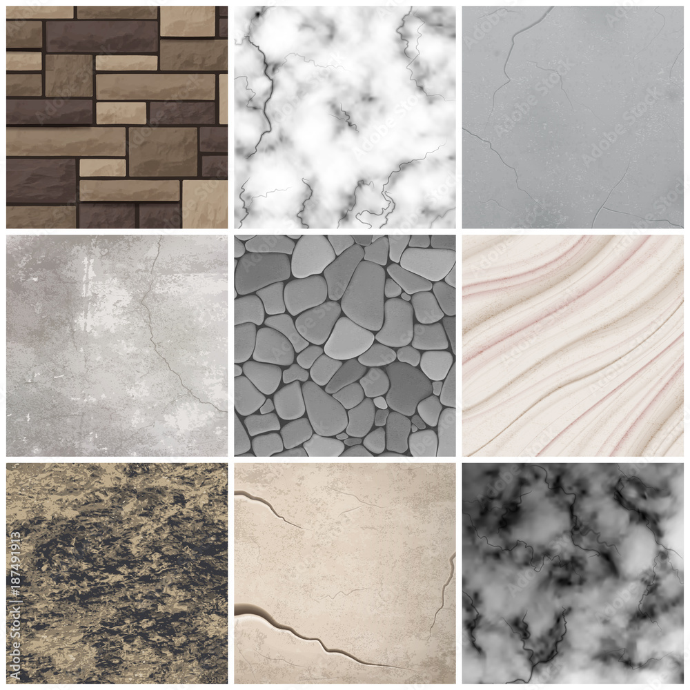 Realistic stone texture patterns collection Stock Vector | Adobe Stock
