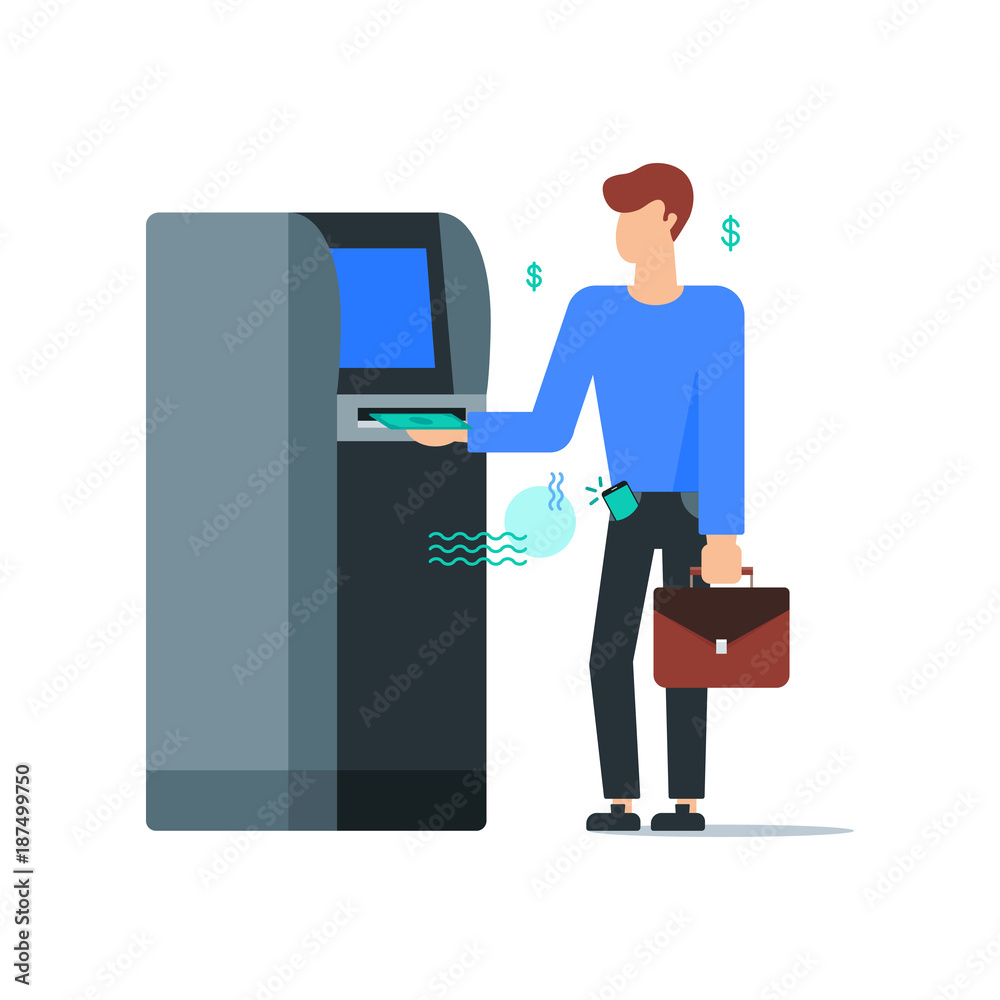 Vector illustration of man withdraw money from ATM machine Stock Vector ...