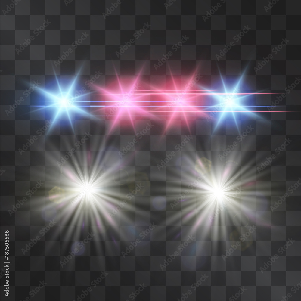 Police car vector lights on transparent background. Red and blue siren ...