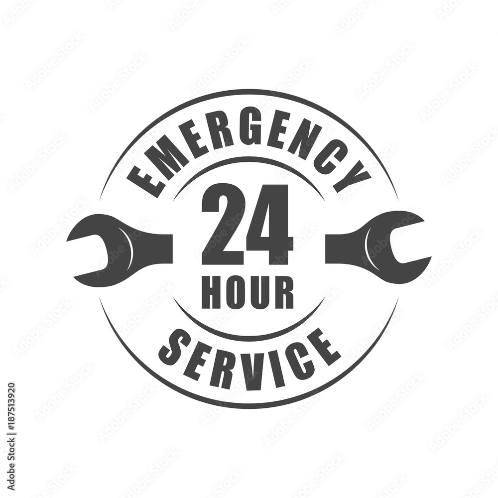 24 hour emergency service logo with wrench silhouette Stock Vector ...