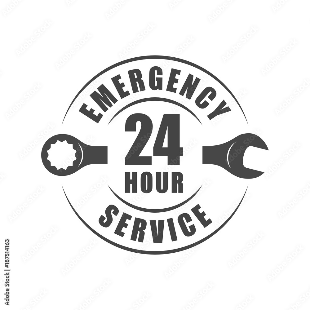 24 hour emergency service logo with wrench silhouette Stock Vector ...