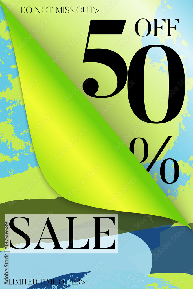 Vertical sale advertisement banner on hand drawn background with curled ...