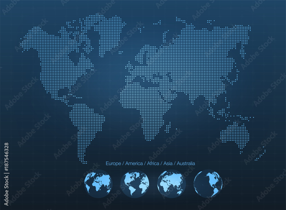 Abstract world map with globes. Planet Earth, network, global ...