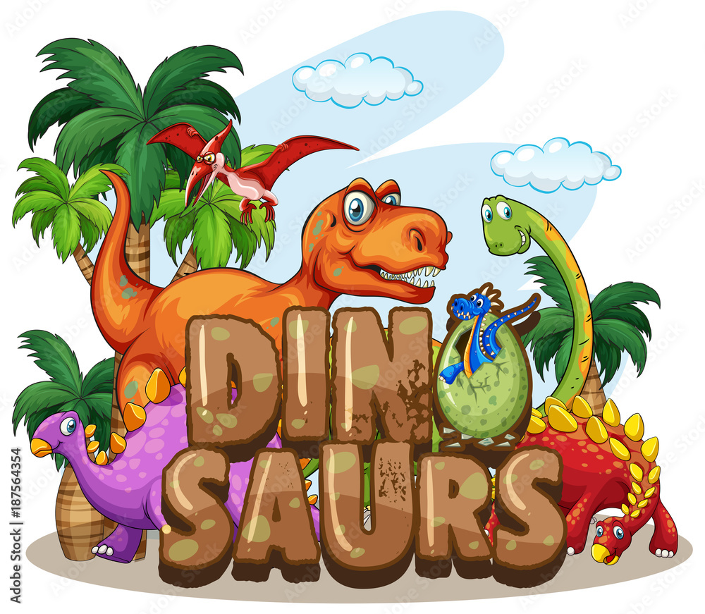 Dinosaur world design with many dinosaurs Stock Vector | Adobe Stock