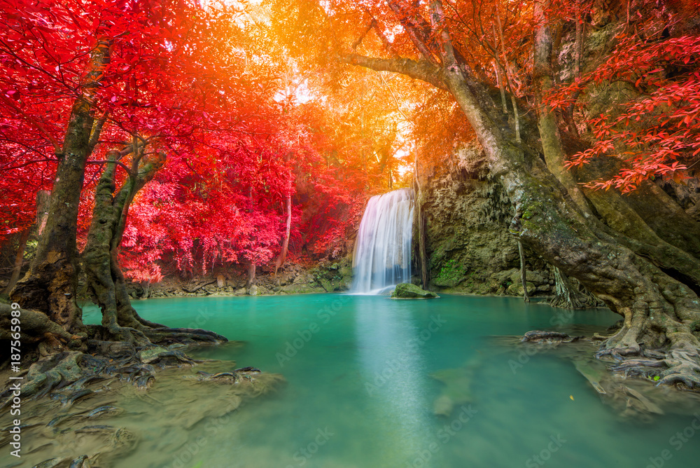 Waterfall in Deep forest at Erawan waterfall National Park Stock Photo ...