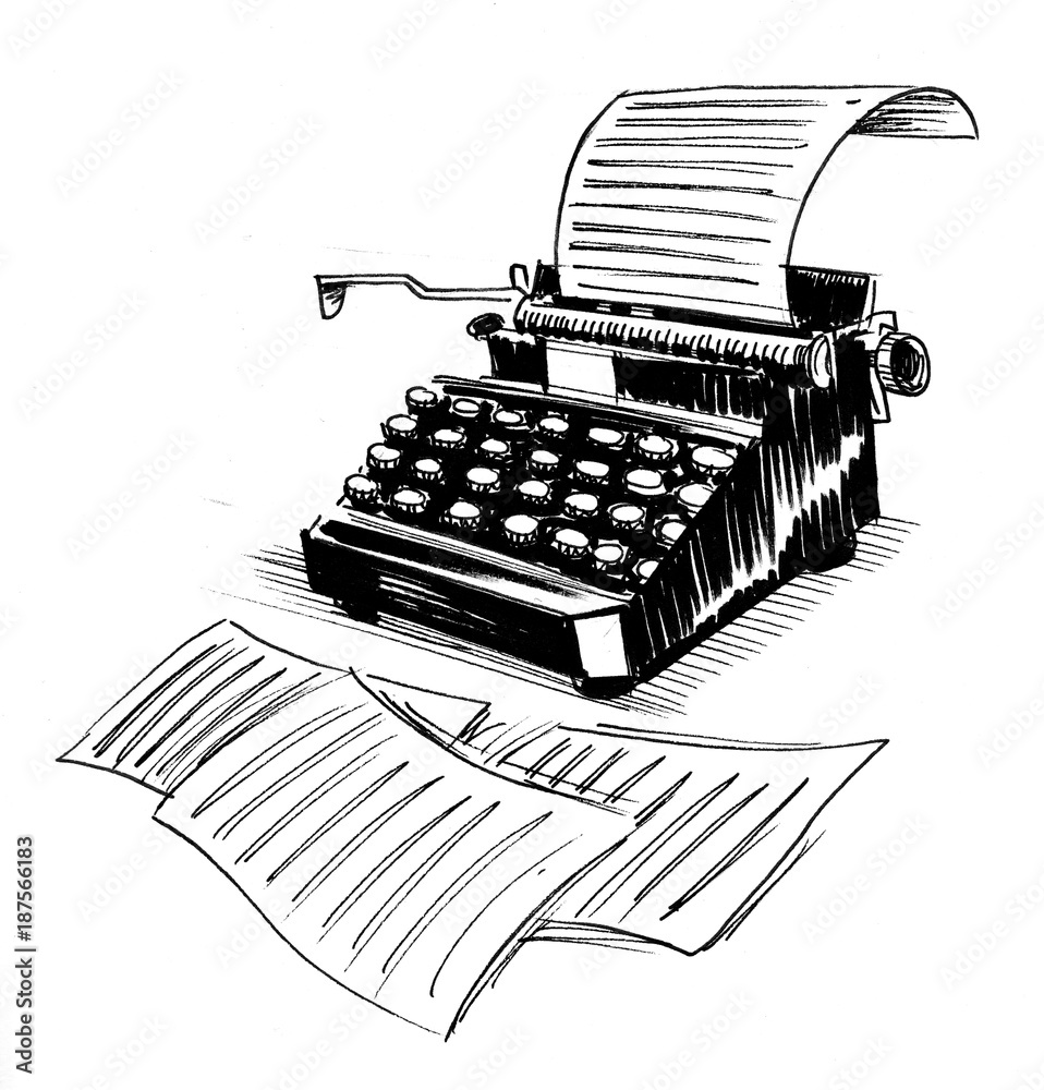 Retro typewriter. Black and white illustration Stock Illustration ...