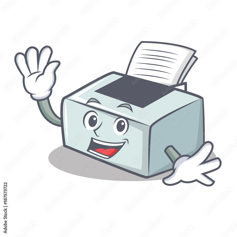 Waving printer character cartoon style Stock Vector | Adobe Stock