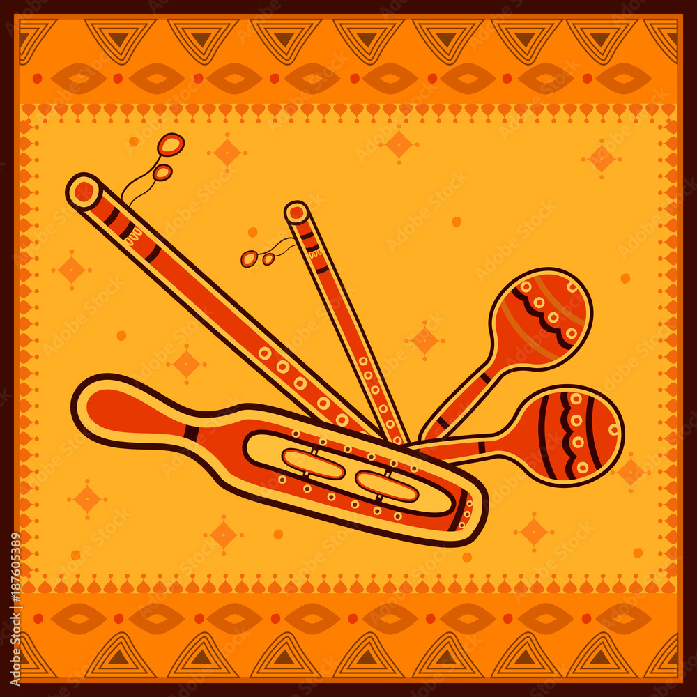 Manjira and Rattle Music instrument in India desi folk art style Stock ...