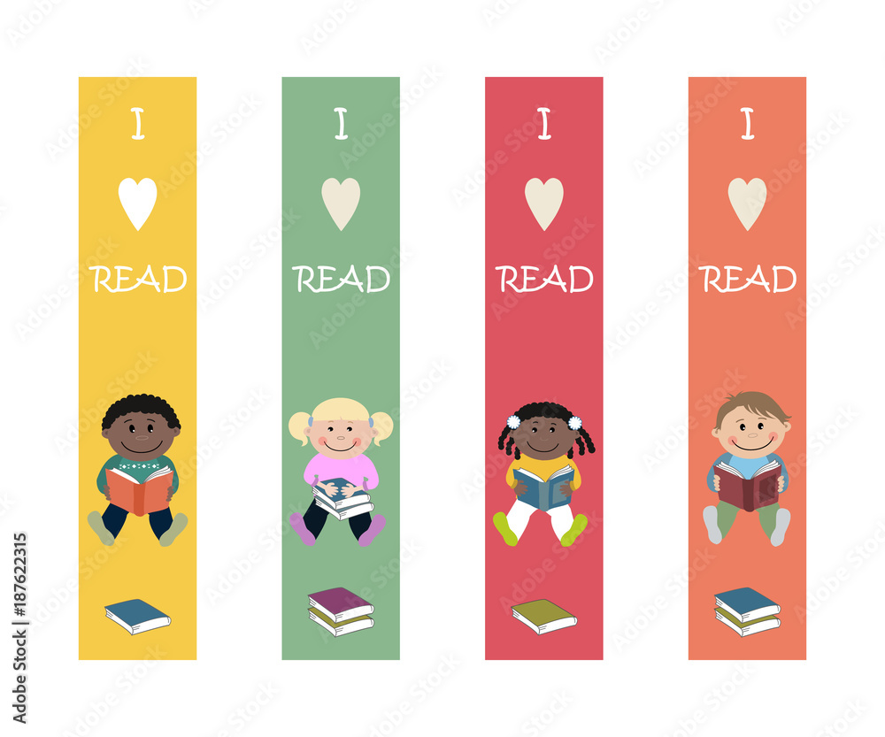 Set of multicolored bookmarks with images of children. Printable ...