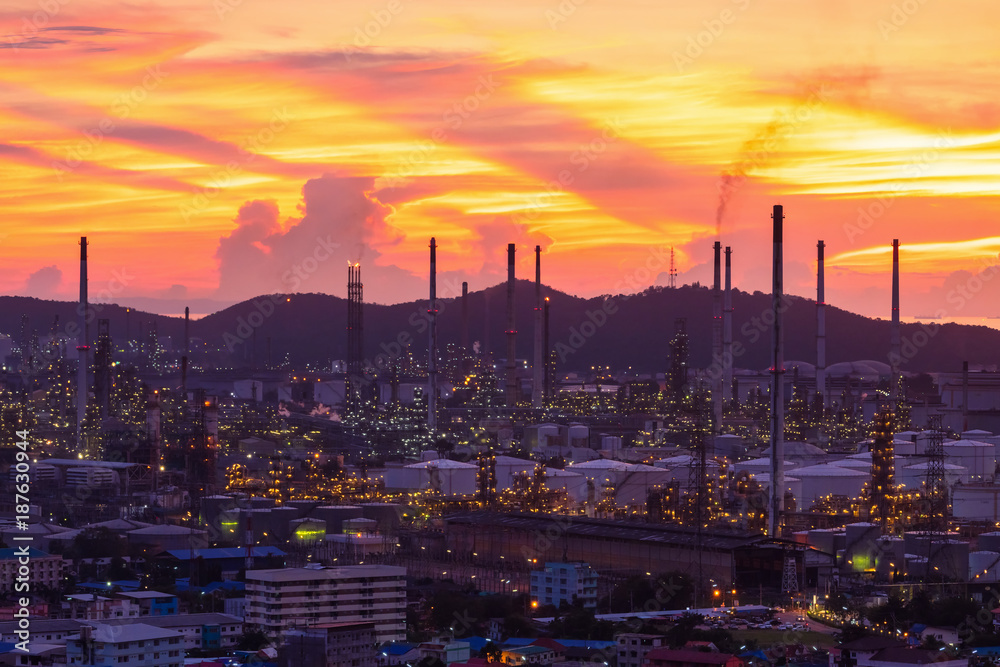 Oil refiery plant,oil tank and oil storage at sunset.Thai oil refinery ...
