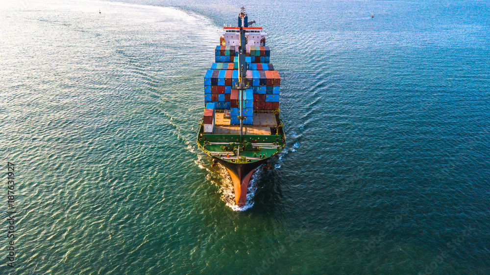 Aerial view cargo ship, Logistics and transportation of International ...