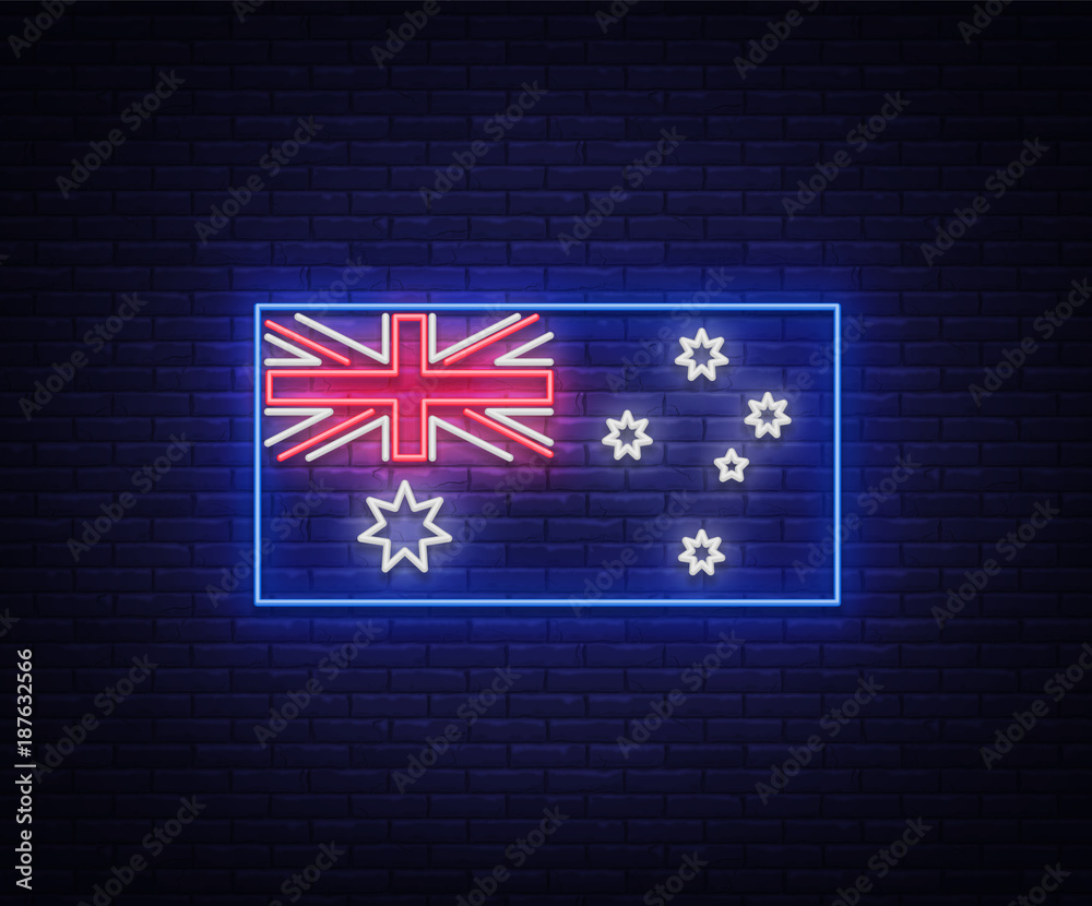 Flag of Australia is a neon sign. Vector Illustrations, Neon Banner ...