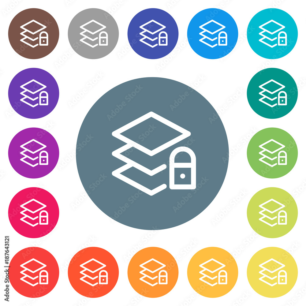 Locked layers flat white icons on round color backgrounds Stock Vector ...