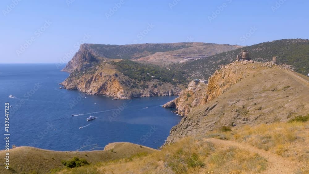 Landscape in the historical place of the Crimea. Sea territory at the ...