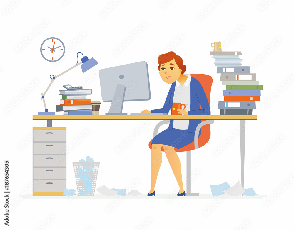 Tired office worker - modern cartoon people characters illustration ...