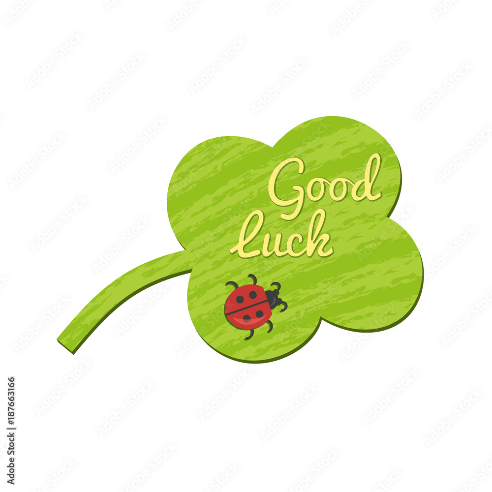 Good Luck wish icon. Cute colorful fancy cartoon. Green shamrock clover ...