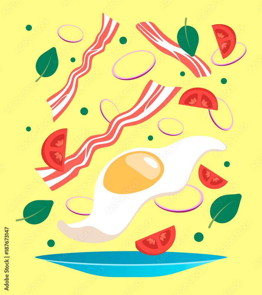 Cooking process vector illustration. Flipping fry egg in a pan. Cartoon ...