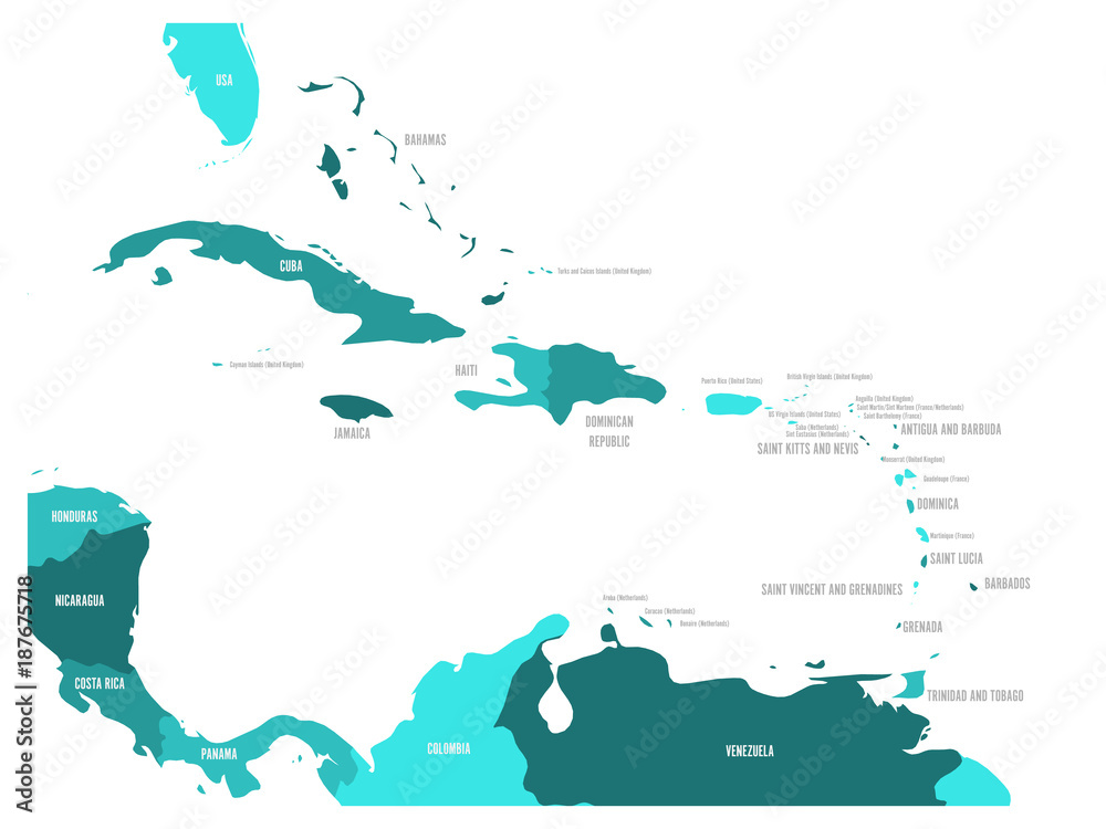 Caribbean And Central America Political Map Central America Map Grey