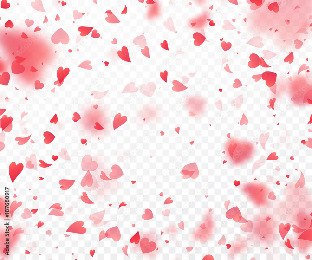 Heart confetti falling on transparent background. Valentines day card ...