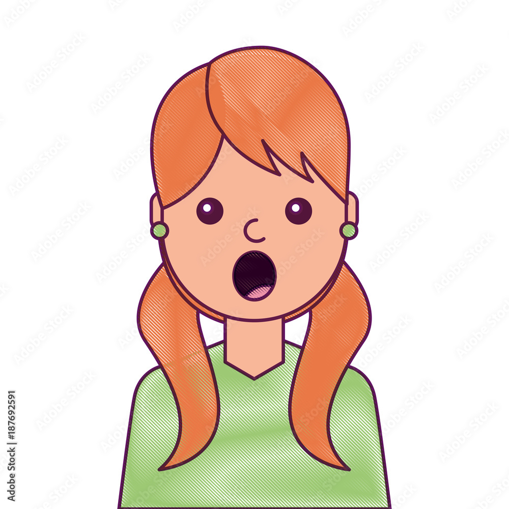 portrait surprised young woman face expression cartoon vector ...
