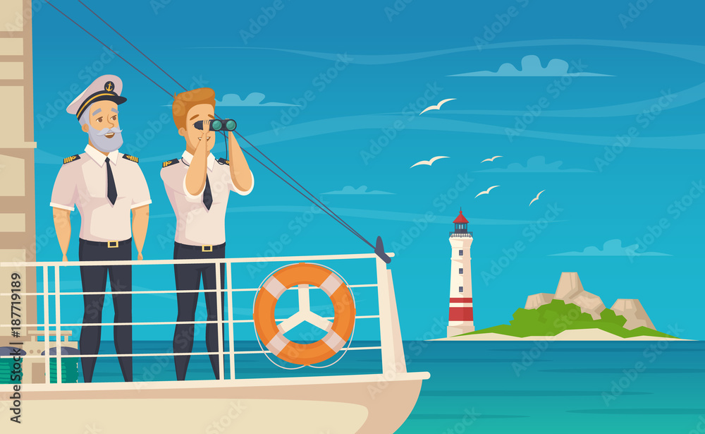 Ship Crew Captain Cartoon Poster Stock Vector | Adobe Stock