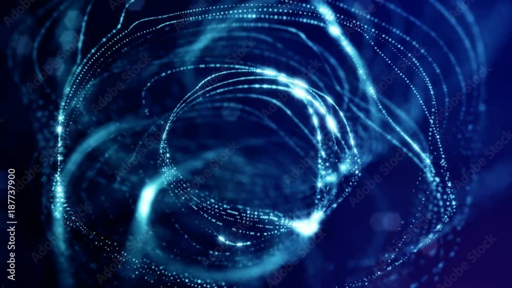 loopable abstract particle background with depth of field, glow sparkles of lights and digital ...