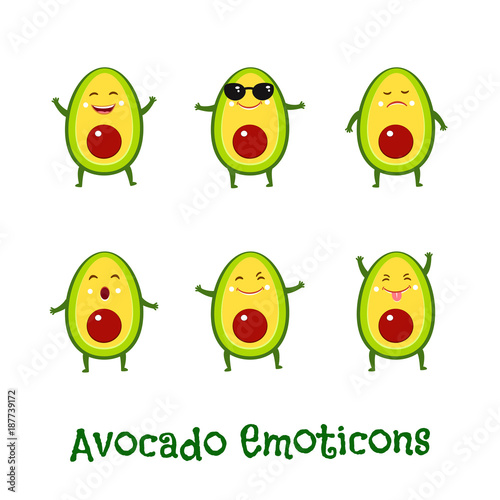 Avocado smiles. Cute cartoon emoticons. Emoji icons Stock Vector ...