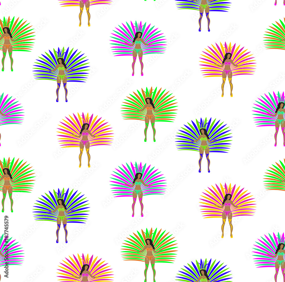 Girls in carnival costume seamless pattern. Brazilian samba dancer ...