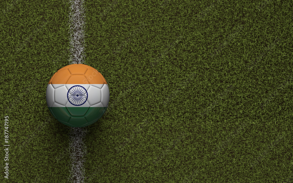 India flag football on a green soccer pitch. 3D Rendering Stock ...