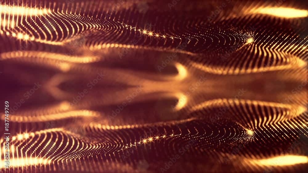 gold loopable abstract particle background with depth of field, glow sparkles of lights and ...