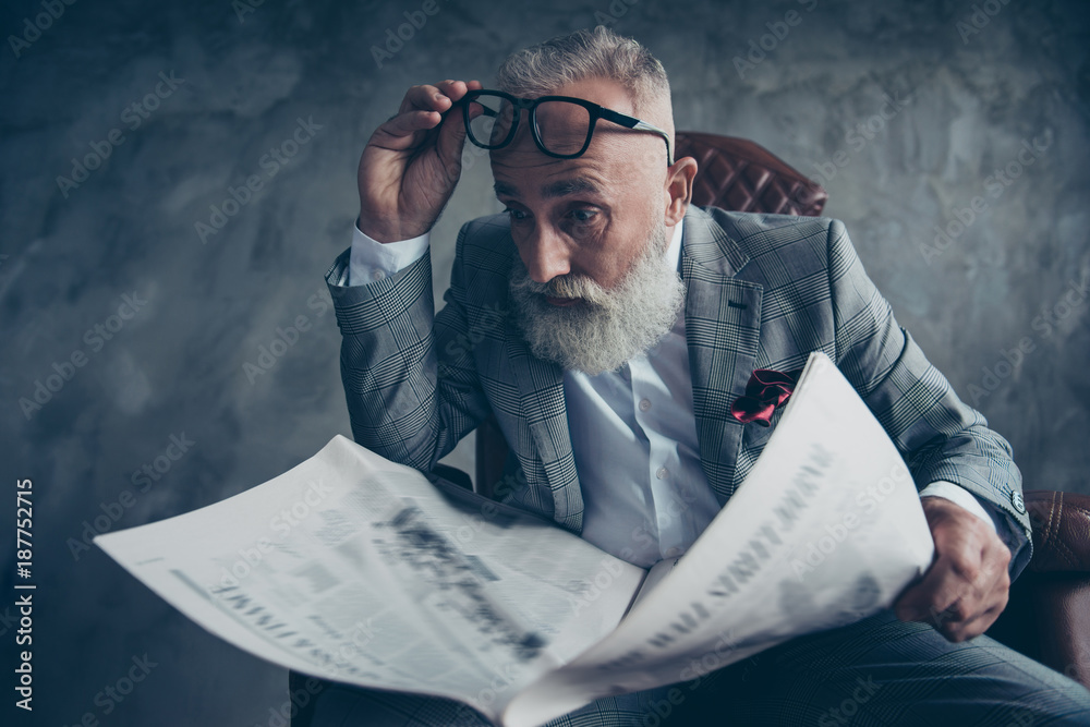 Omg! Attractive, astonished boss in suit take off glasses, shocked ...