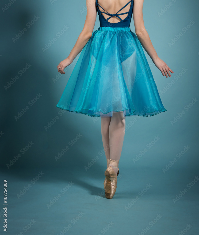 ballet dancer standing in pose back in the Pointe shoes and the skirt ...