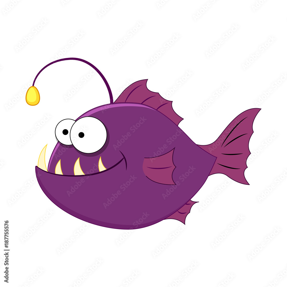Funny cartoonanglerfish. Vector illustration Isolated on white ...