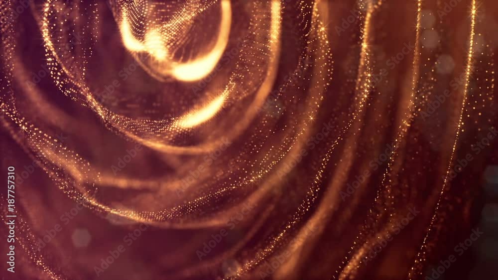 gold loopable abstract particle background with depth of field, glow sparkles of lights and ...
