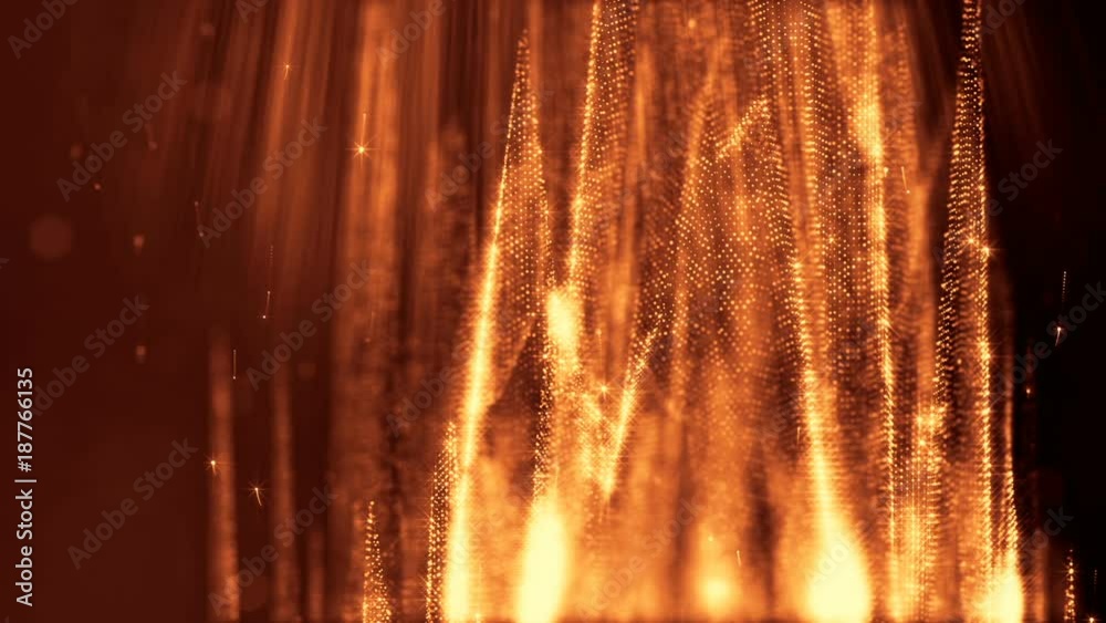 gold loopable abstract particle background with depth of field, glow sparkles of lights and ...